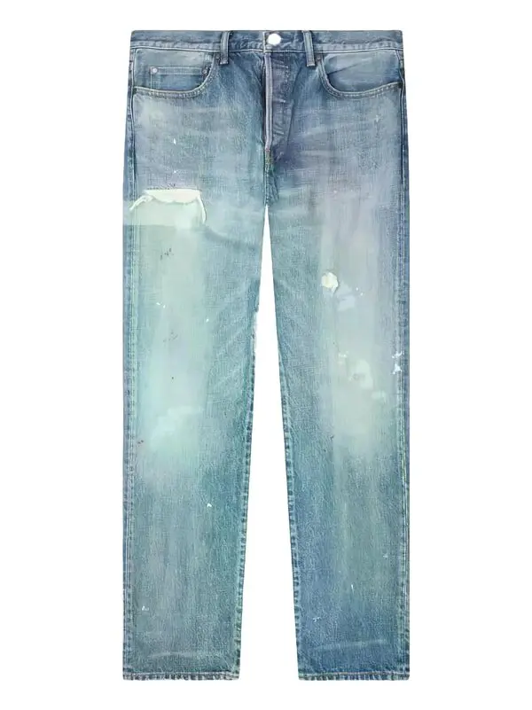 John Elliott The Daze Paint-splatter Frayed-detail Jeans - Blue