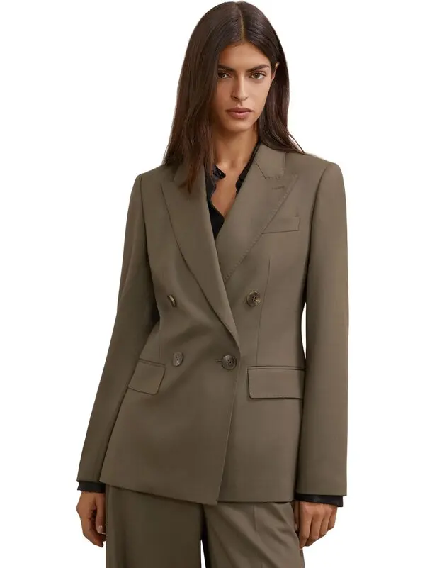 REISS Solene Petite Wool-blend Double-breasted Suit Blazer - Green