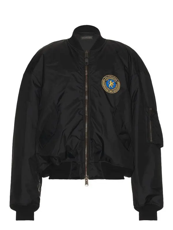 Balenciaga Large Fit Bomber Jacket With Embroidered Logo - Black