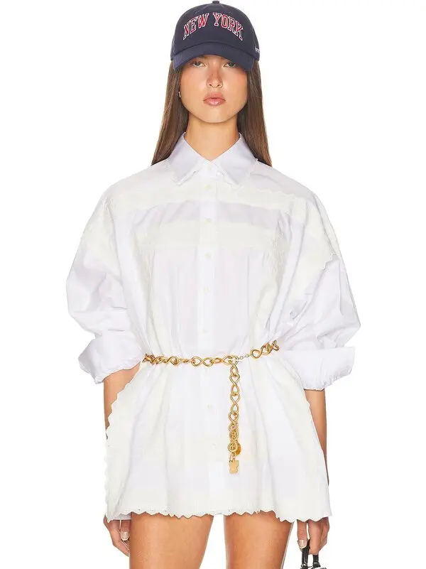HELSA The Summer Overshirt With Vintage Swiss Embroidery - White