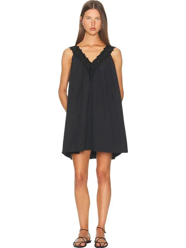 HELSA Mini Dress With Lace In Tech Poplin - Black
