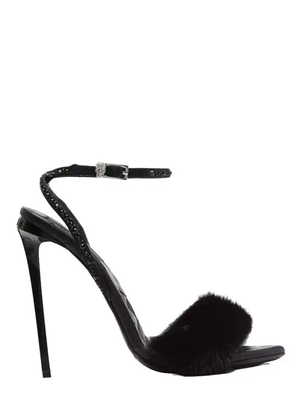 Philipp Plein Crystal-embellished Fur Sandals - Black