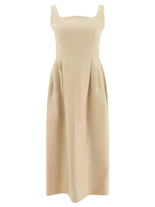 SANDBEIGE Square-neck Pleated Dress - Light Yellow