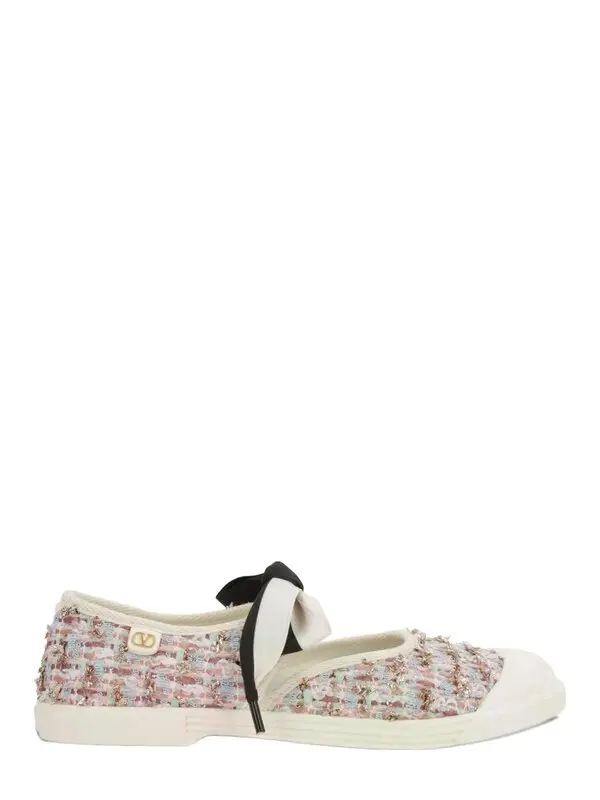 Valentino Garavani Tweed Bow Sneakers - White