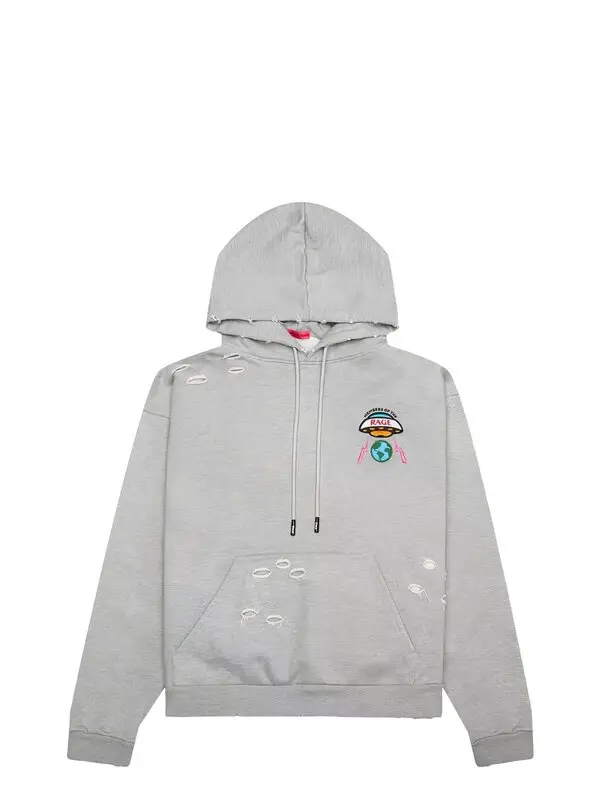 MEMBERS OF THE RAGE Embroidered Distressed Hoodie - Grey