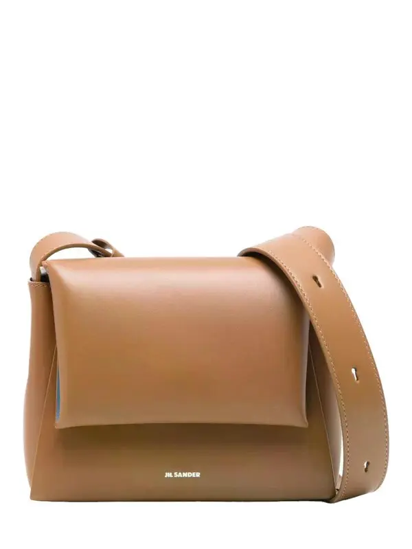 JIL SANDER Leather Shoulder Bag With Logo - Brown