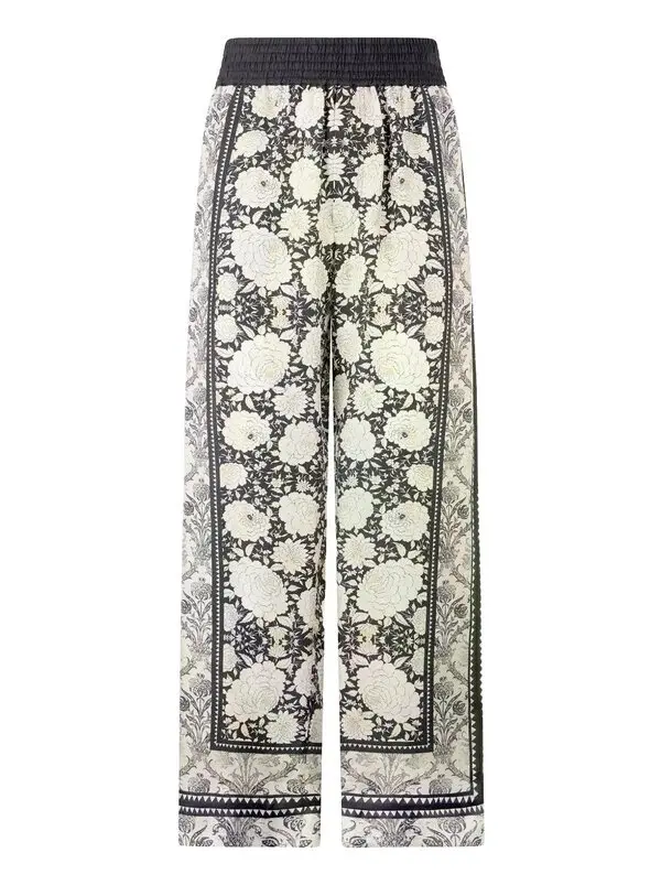 Roberto Cavalli Floral-print Silk Trousers - White