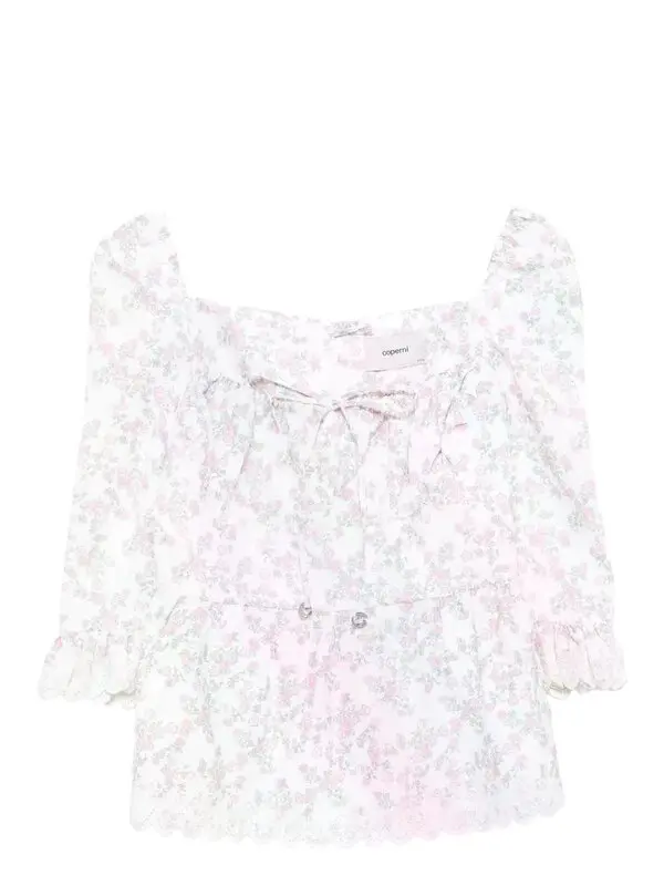 Coperni Floral-print Ruffled Top - White