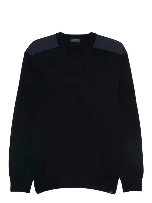 Paul & Shark Wool Jumper With Shoulder Patches - Blue