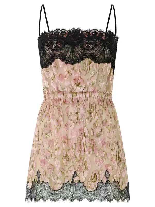 Roberto Cavalli Lace-trimmed Velvet Mini Dress - Pink