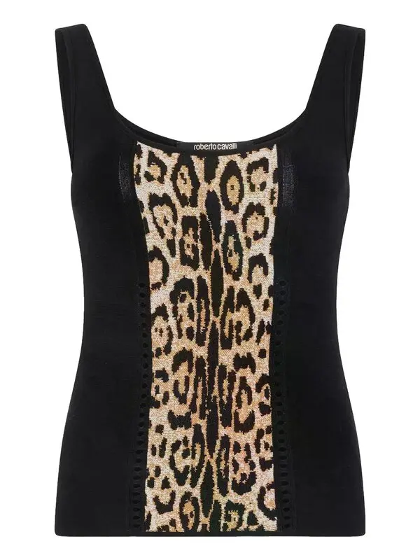 Roberto Cavalli Jaguar-print Panelled Top - Brown