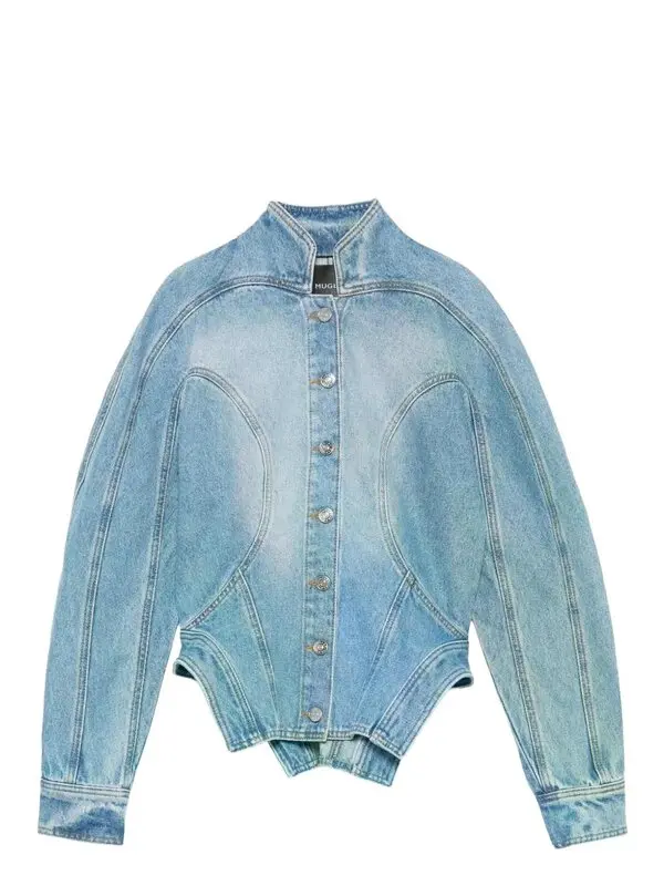 MUGLER Cinched Denim Jacket - Blue