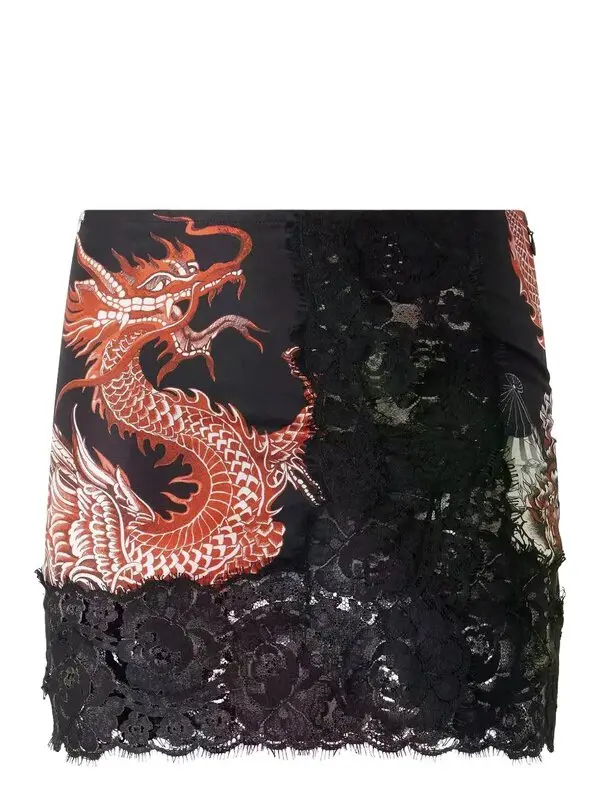 Roberto Cavalli Dragon-print Lace Skirt - Black