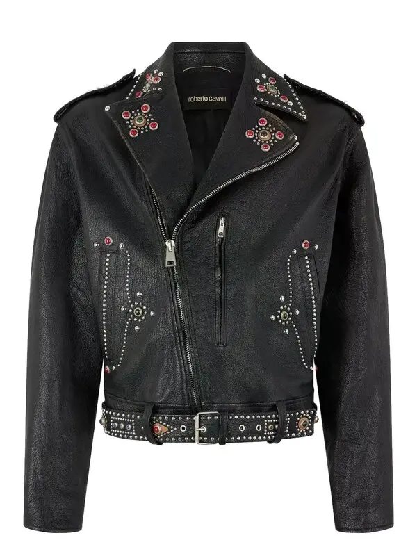 Roberto Cavalli Stud-embellished Leather Biker Jacket - Black