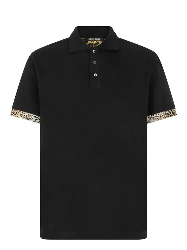Roberto Cavalli Jaguar-print Cuff Polo Shirt - Black
