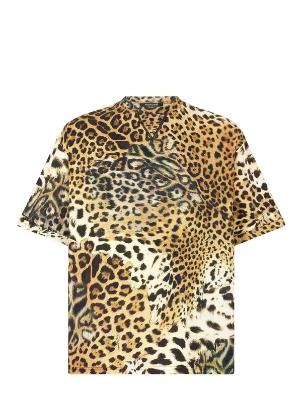 Roberto Cavalli Animal-print Cotton T-shirt - Yellow