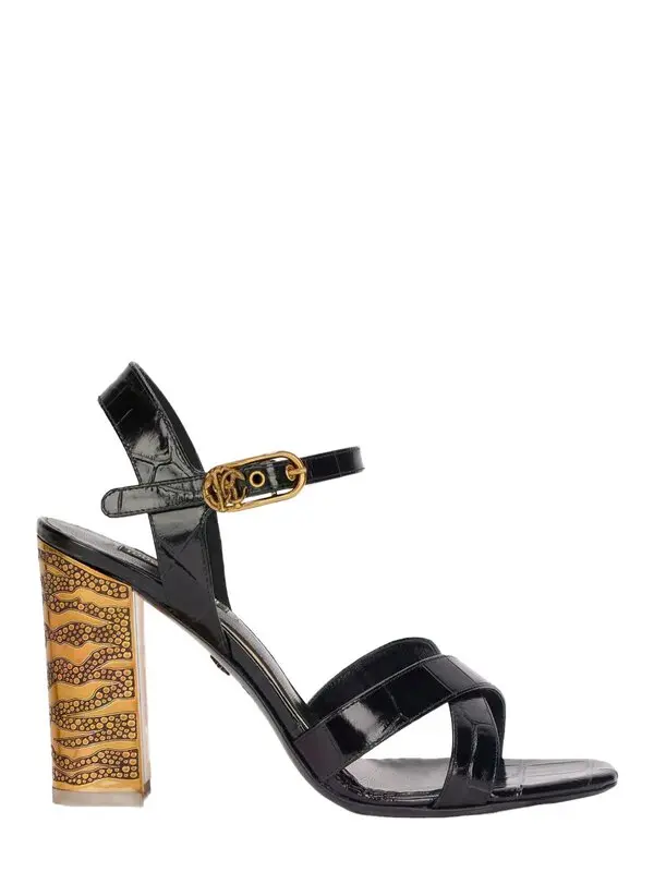 Roberto Cavalli Crocodile-effect Cross-strap Sandals - Black