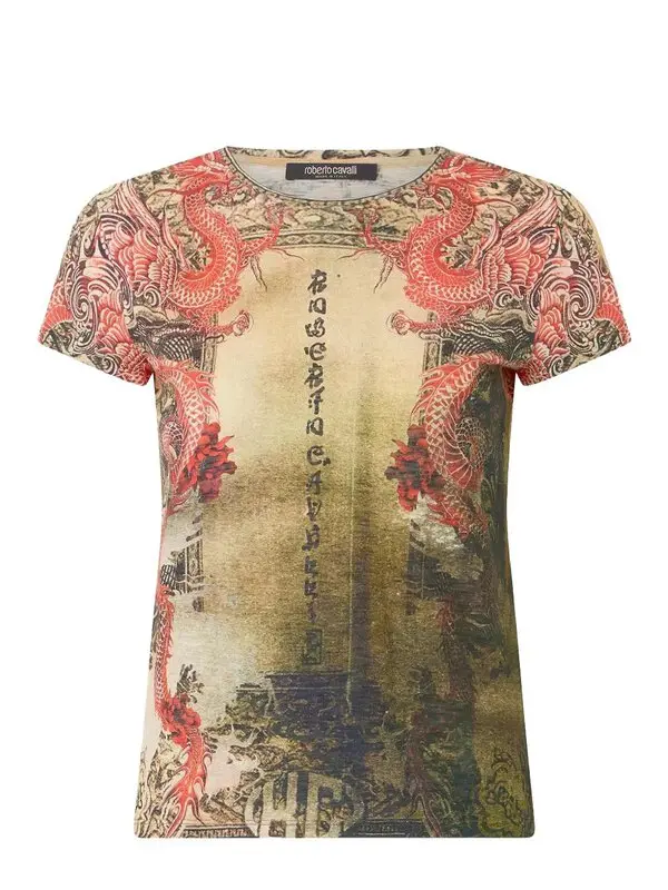 Roberto Cavalli Dragon-print T-shirt - Neutrals
