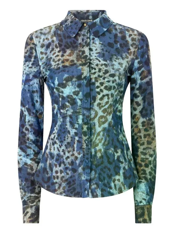 Roberto Cavalli Leopard-print Button-up Shirt - Blue