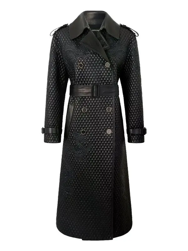 Roberto Cavalli Dragon-embroidered Quilted Coat - Black
