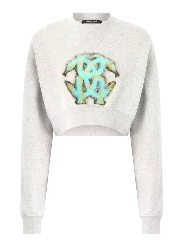 Roberto Cavalli Logo Cropped Sweatshirt - Grey