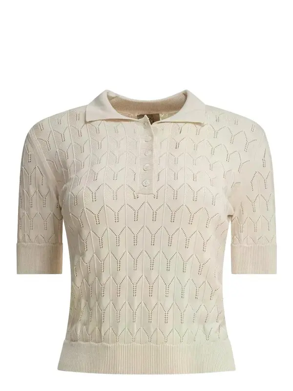 RAKKI Chevron-pattern Polo Top - Neutrals