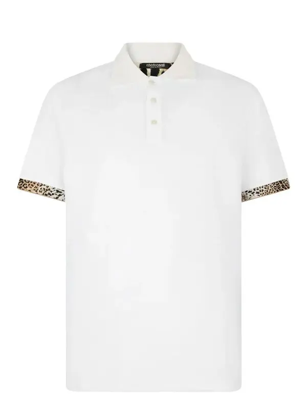 Roberto Cavalli Leopard-print Cuff Polo Shirt - White