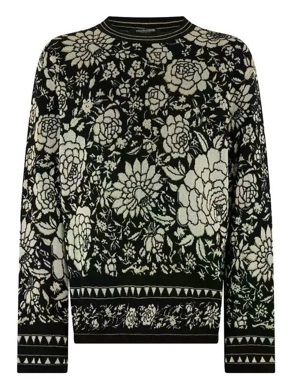 Roberto Cavalli Floral-pattern Wool Sweater - Black