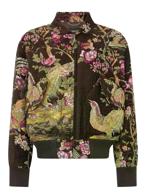 Roberto Cavalli Bird And Floral Bomber Jacket - Brown