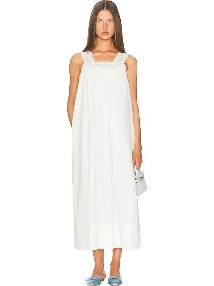 HELSA Midi Dress With Lace Detail - White