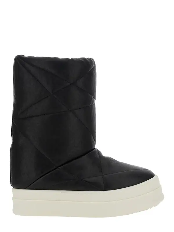 Rick Owens Down Filled Quilted Leather Ankle Boots - Black