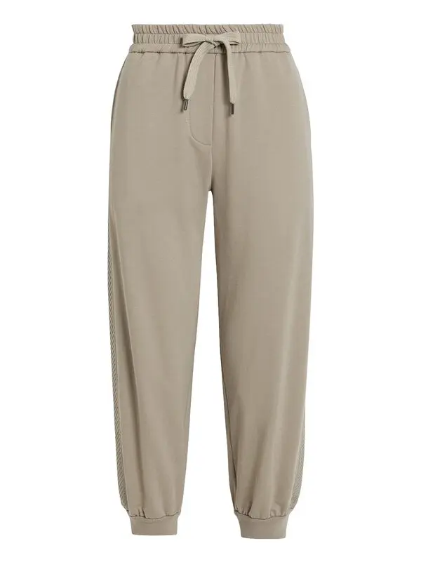 Brunello Cucinelli Cropped Embellished Cotton-blend Track Pants - Mushroom