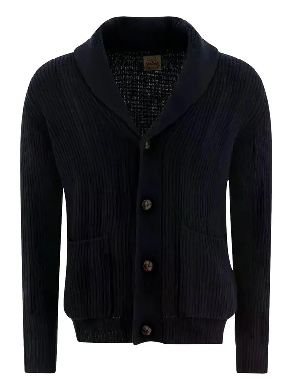 RAKKI Shawl-collar Ribbed Cardigan - Blue