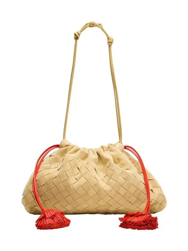 Bottega Veneta Suede Pouch With Tassels - Tapioca/cherry