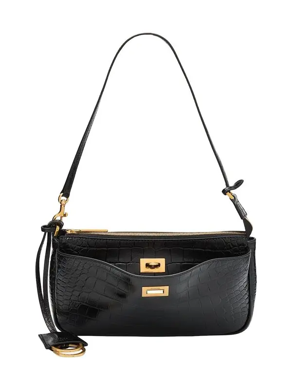 Balenciaga Rodeo Croc-embossed Leather Pochette - Black