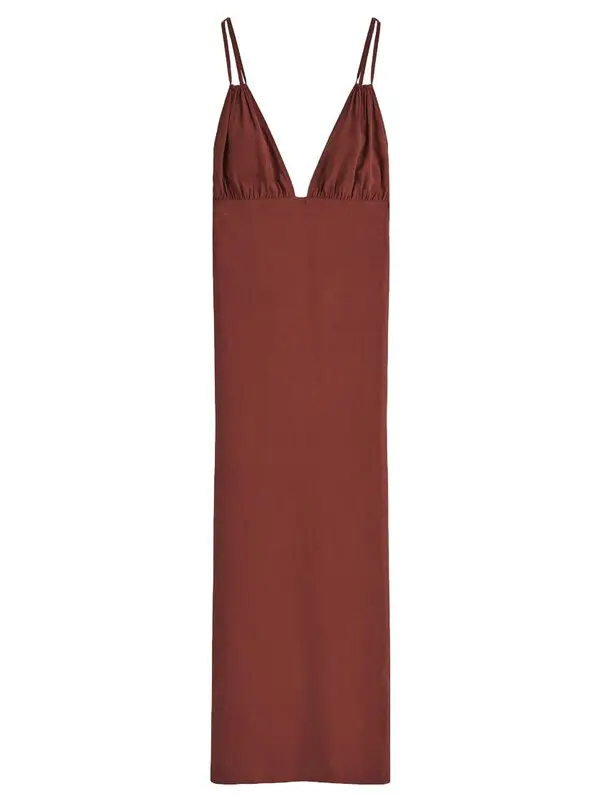 Cos Gathered V-neck Maxi Dress - Red