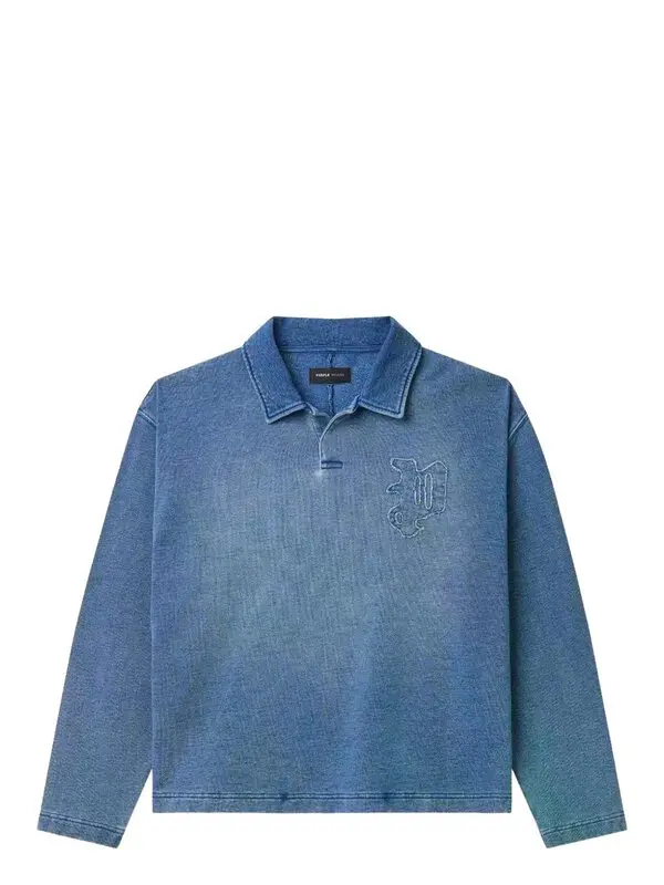PURPLE BRAND Logo-detail Long-sleeve Polo Shirt - Blue