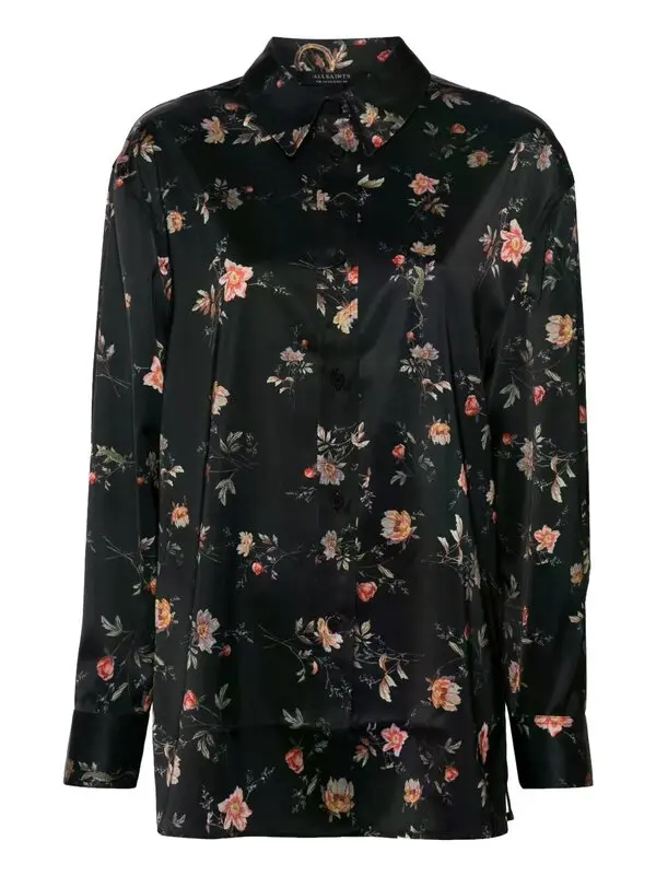 ALLSAINTS Louisa Floral-print Satin Shirt - Black