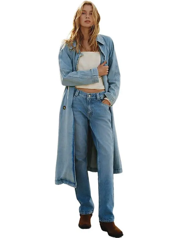 PILCRO Denim Trench Coat Jacket - Light Denim