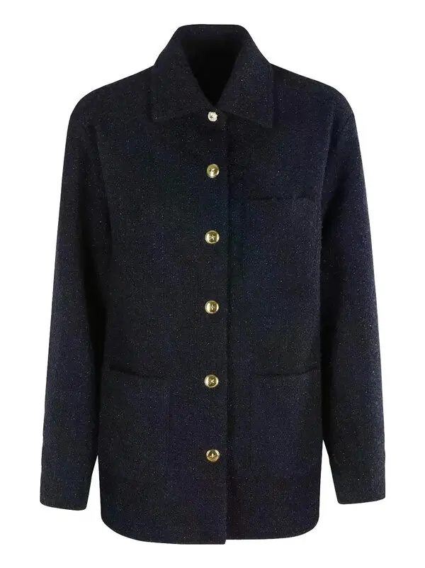 Pinko Glitter-flecked Button-front Tweed Jacket - Blue