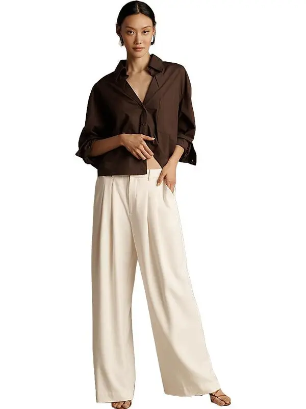 Maeve Avery Wide-leg Pleated Trousers - White Dahlia