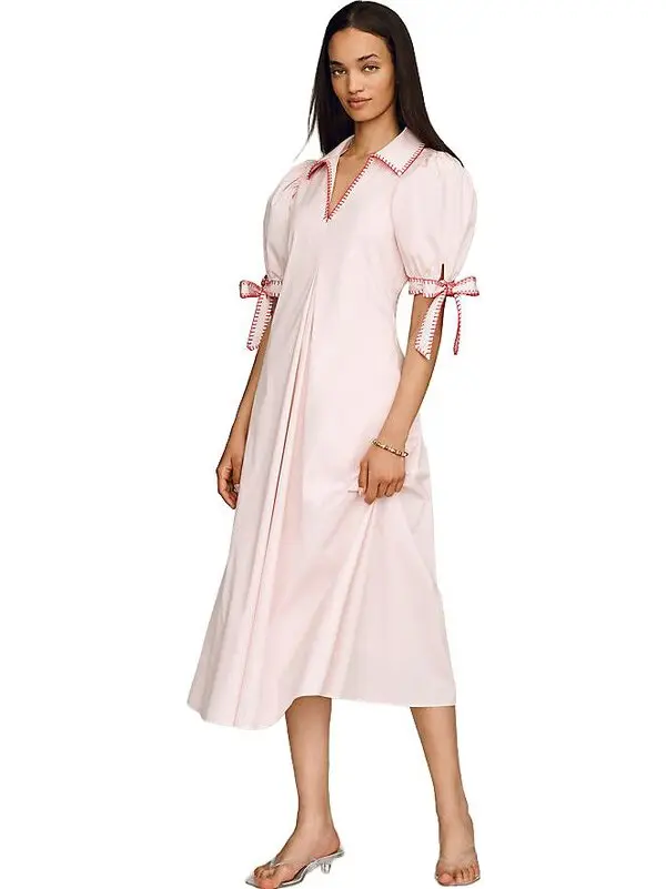 English Factory Midi Shirt Dress With Puffed Sleeves - Pink