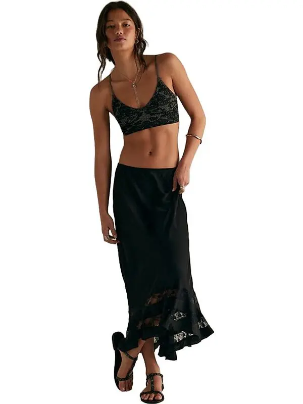 Free People Long Lost Lover Maxi Slip Skirt - Black