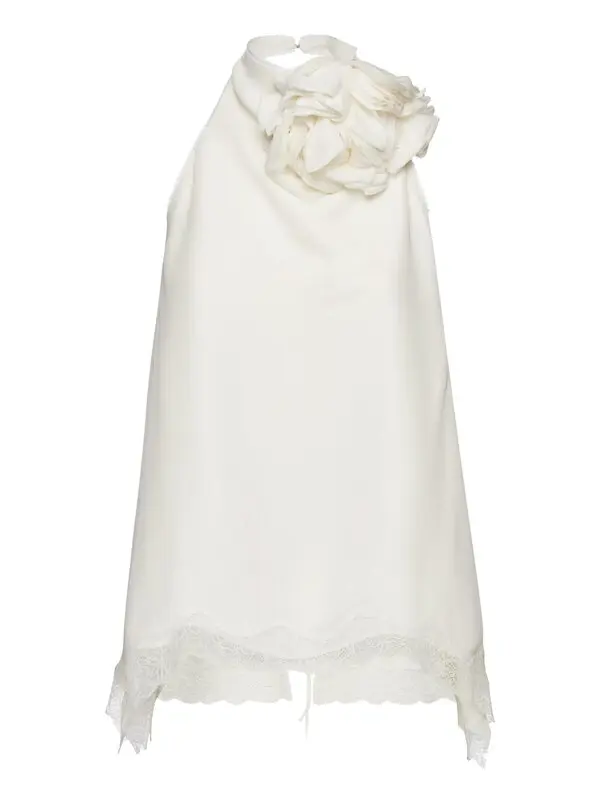 Magda Butrym Floral-embellished Silk Halter Top - Ivory