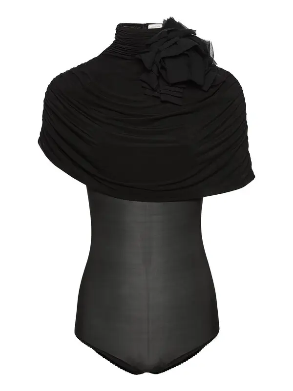 Magda Butrym Floral Applique Ruched Bodysuit - Black
