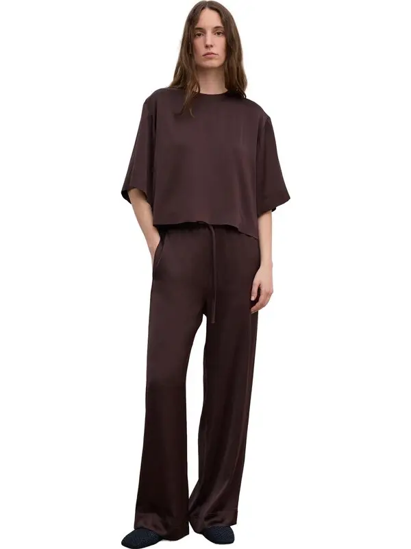 HOUSE OF DAGMAR Woven Fluid T-shirt - Chocolate Brown