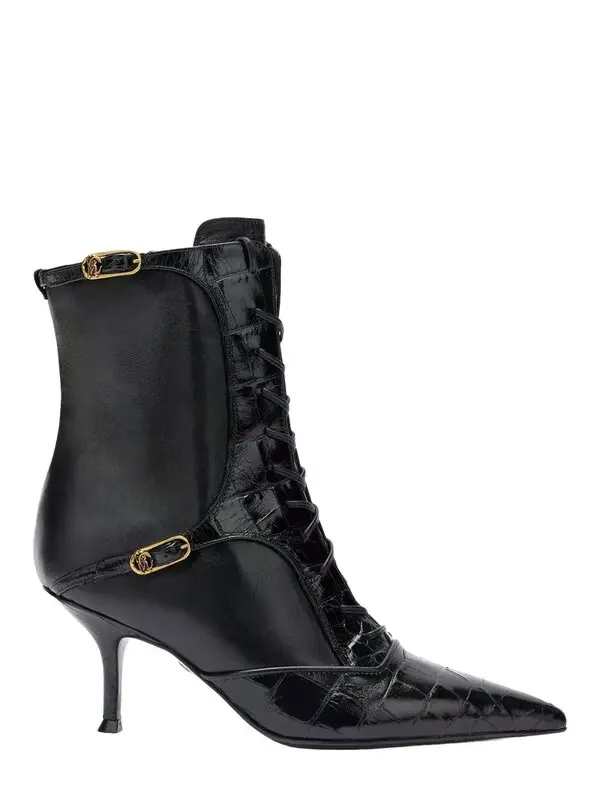 Roberto Cavalli Lace-up Crocodile-effect Ankle Boots - Black