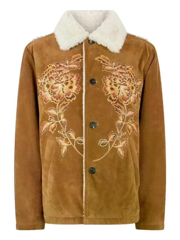 Roberto Cavalli Embroidered Suede Jacket - Brown