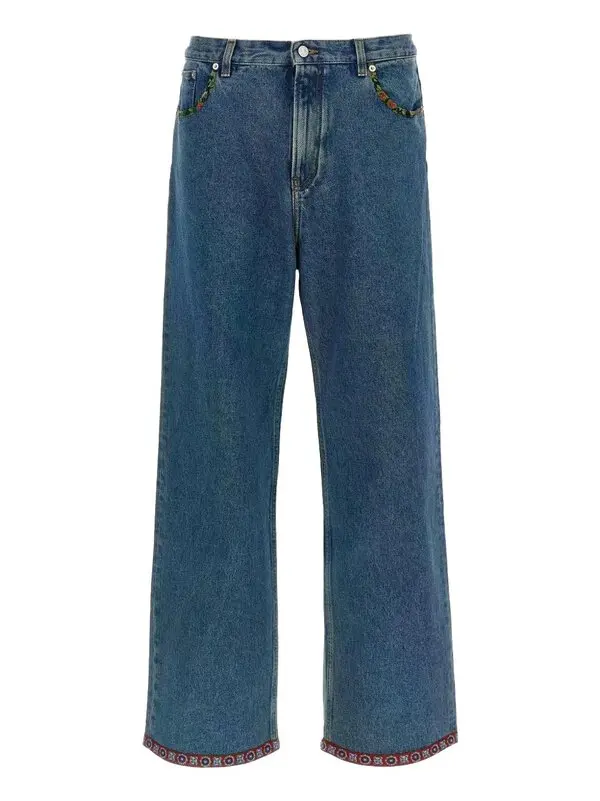 Valentino Garavani Floral-insert Five-pocket Jeans - Blue