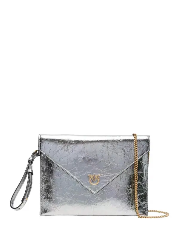 Pinko Metallic Leather Flap Clutch - Grey